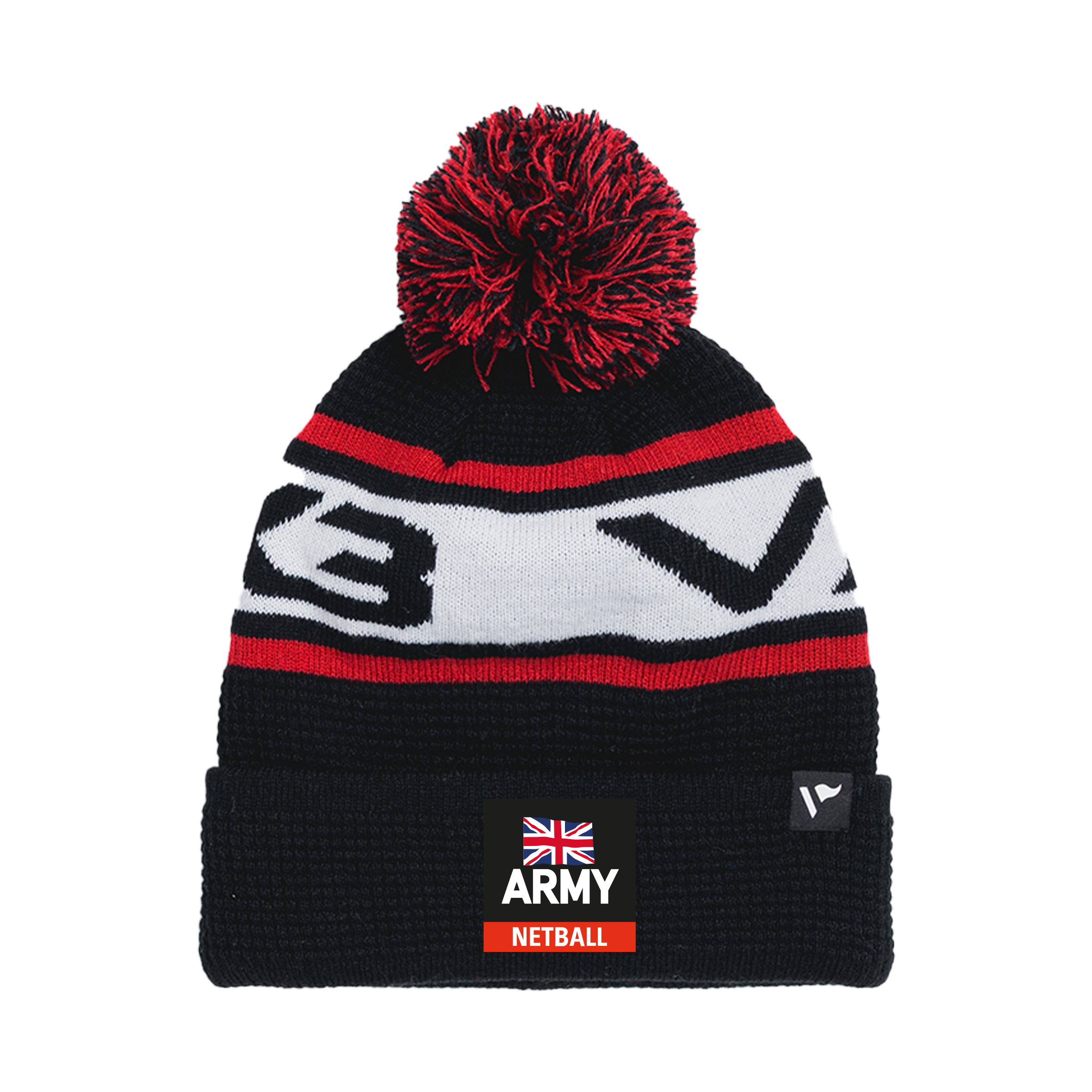 Army Netball Flag Waffle Knit Bobble Hat - Black/Red/White – VX3