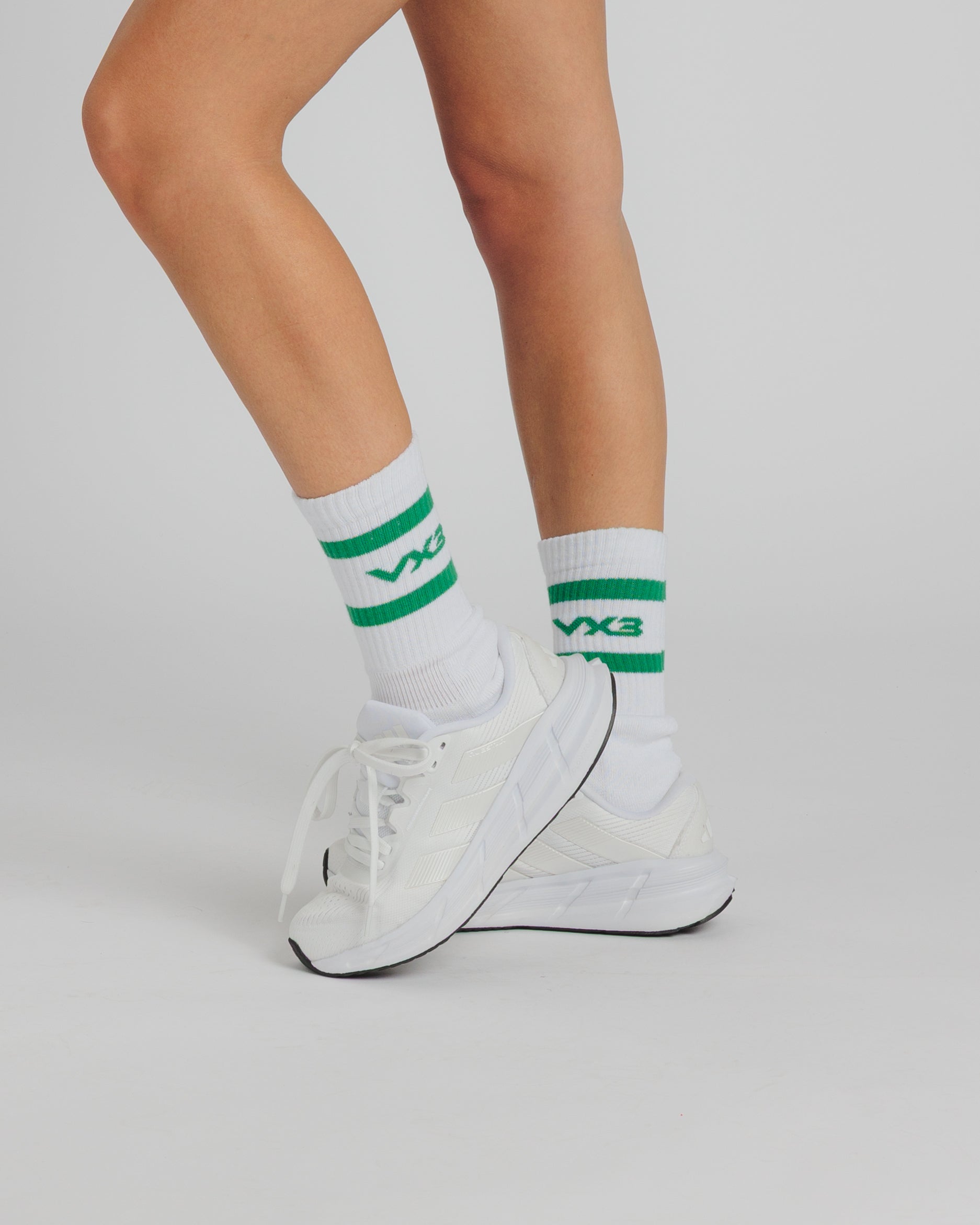 Women's Logo Crew Sock White/Green – VX3