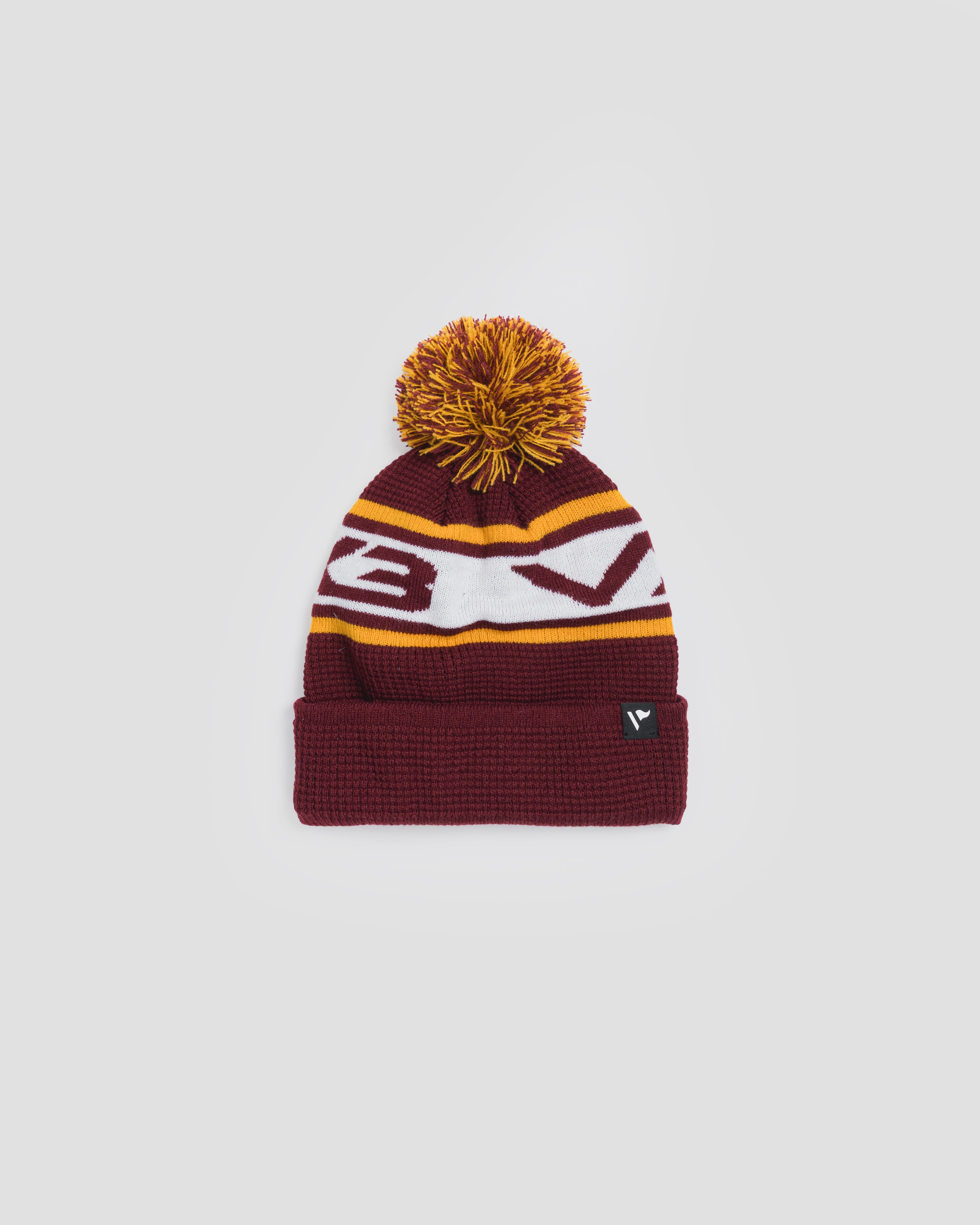 Waffle Knit Bobble Hat - Maroon/Amber/White – VX3
